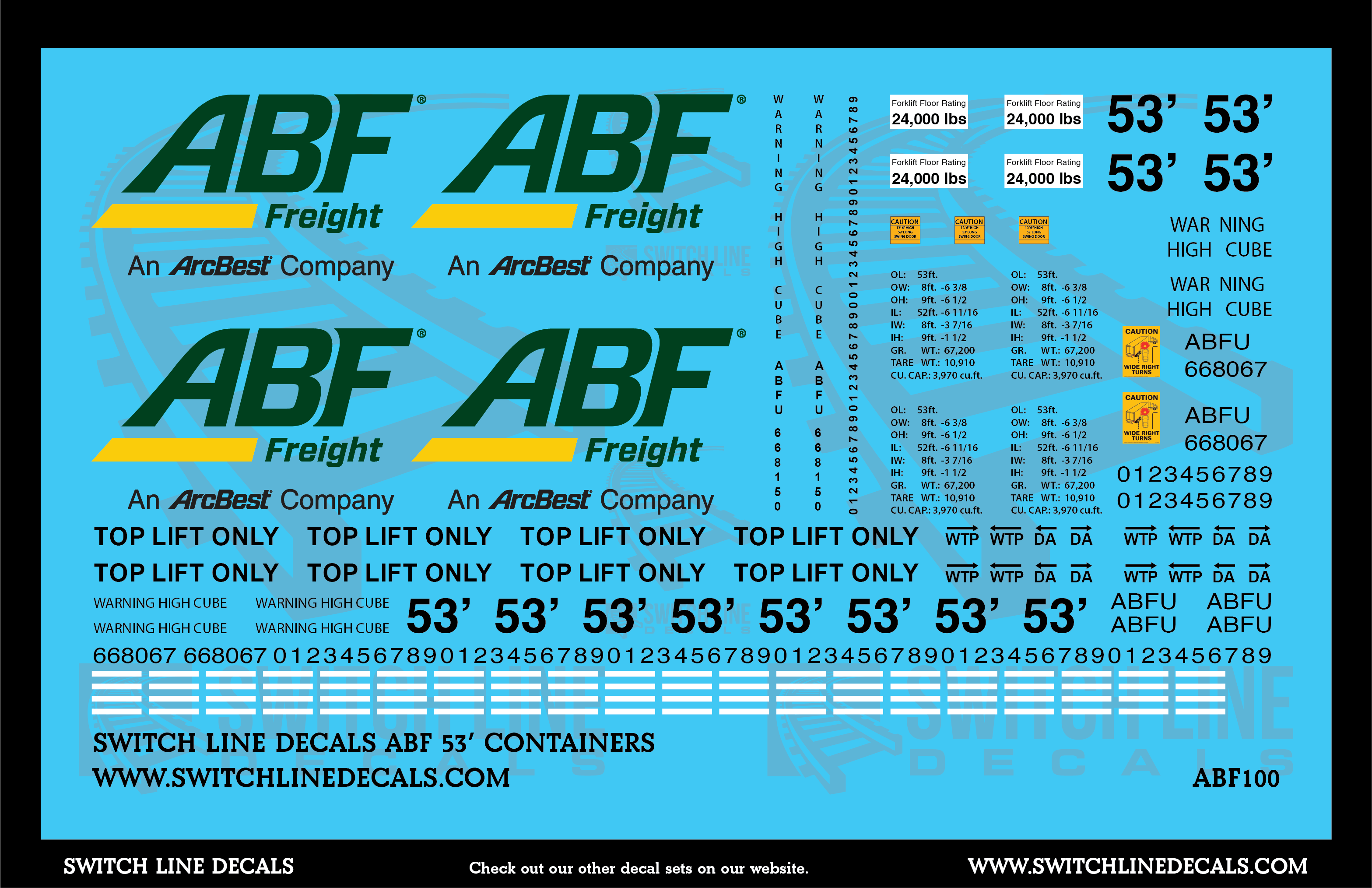 HO Scale Modern ABF Freight 53' Containers Decal Set – Mountain West ...