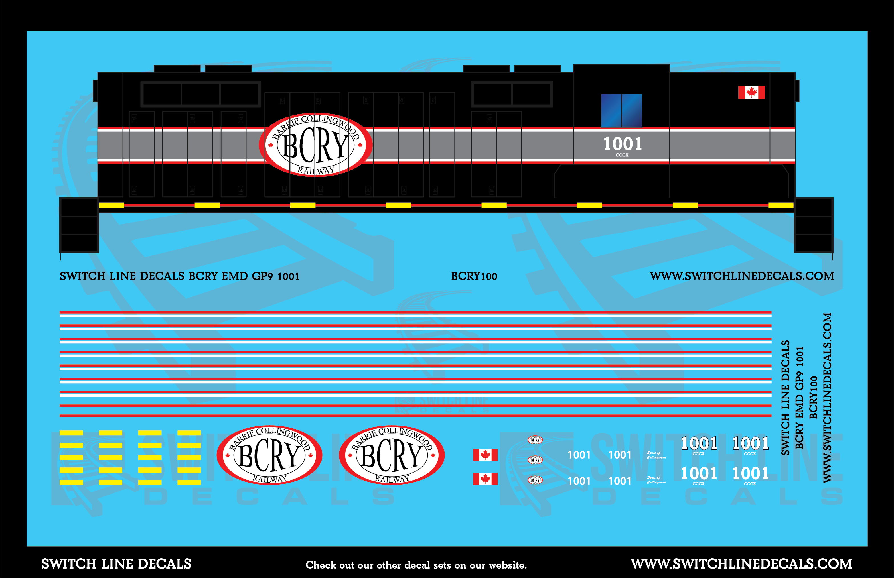 HO Scale Barrie Collingwood Railway BCRY 1001 Locomotive Decal Set ...