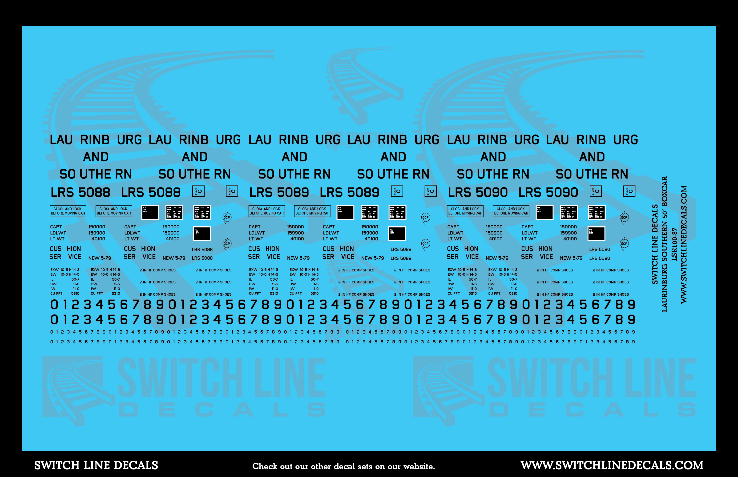 HO Scale Laurinburg and Southern Railroad 50' Boxcar Decal Set ...