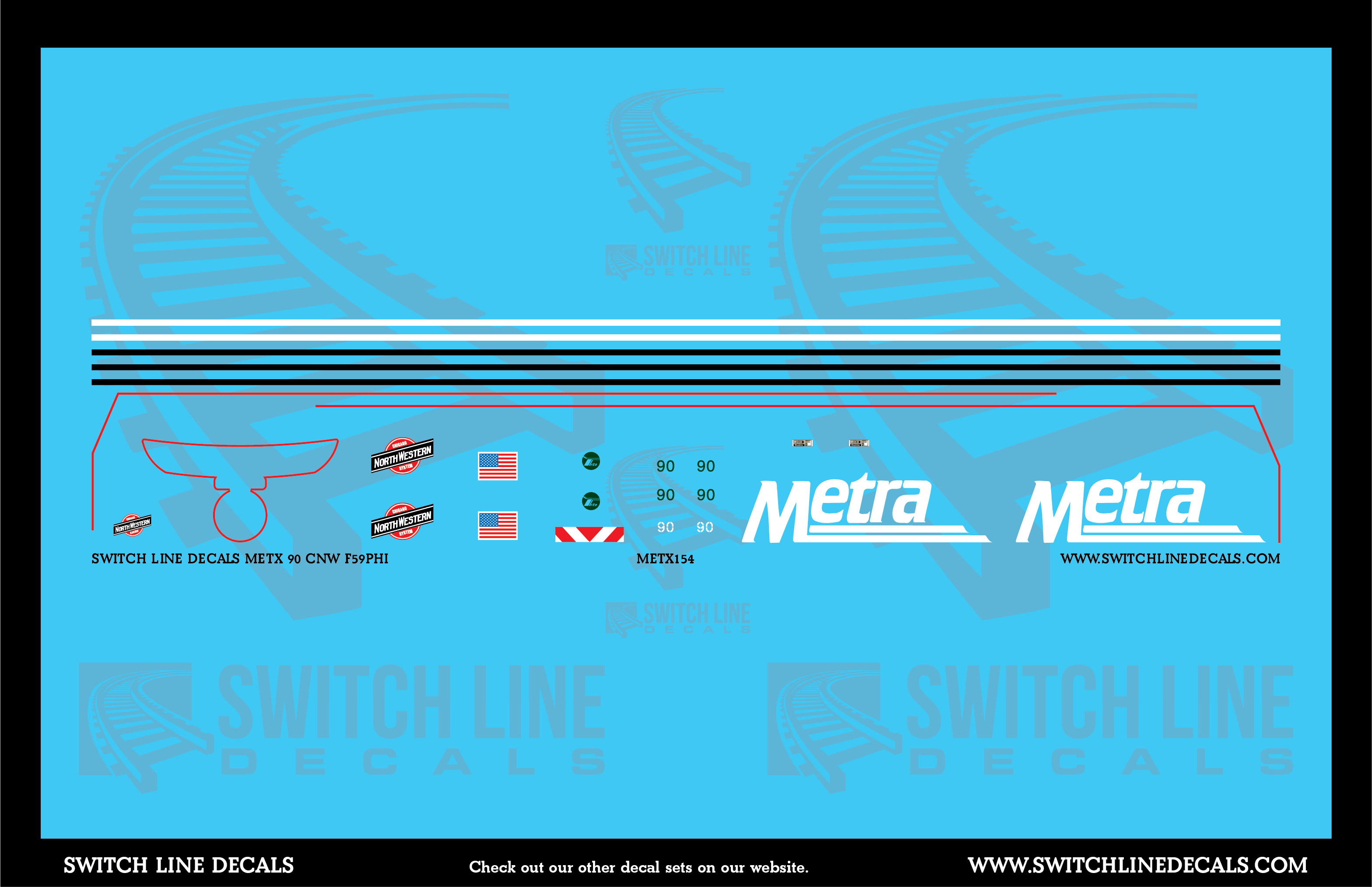 O Scale Metra CNW Heritage Locomotive 90 F59PHI Locomotive Decal Set ...