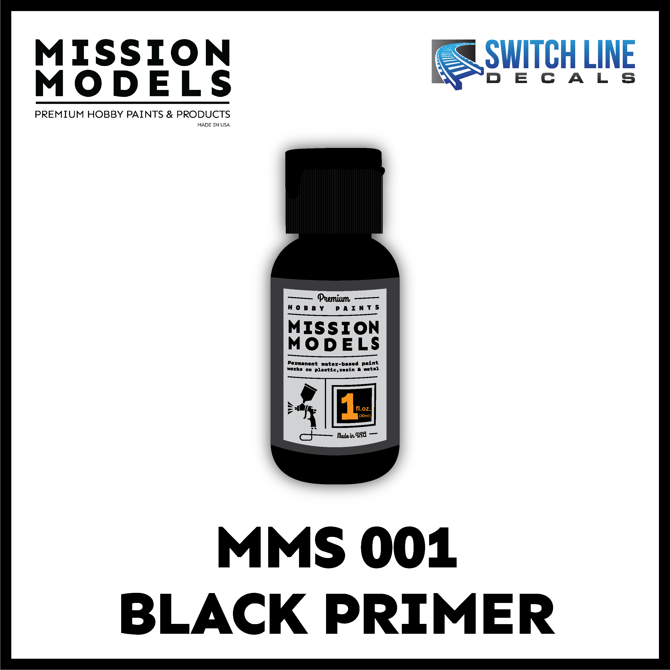 Mission Models Paint Black Primer 1oz – Mountain West Model Trains