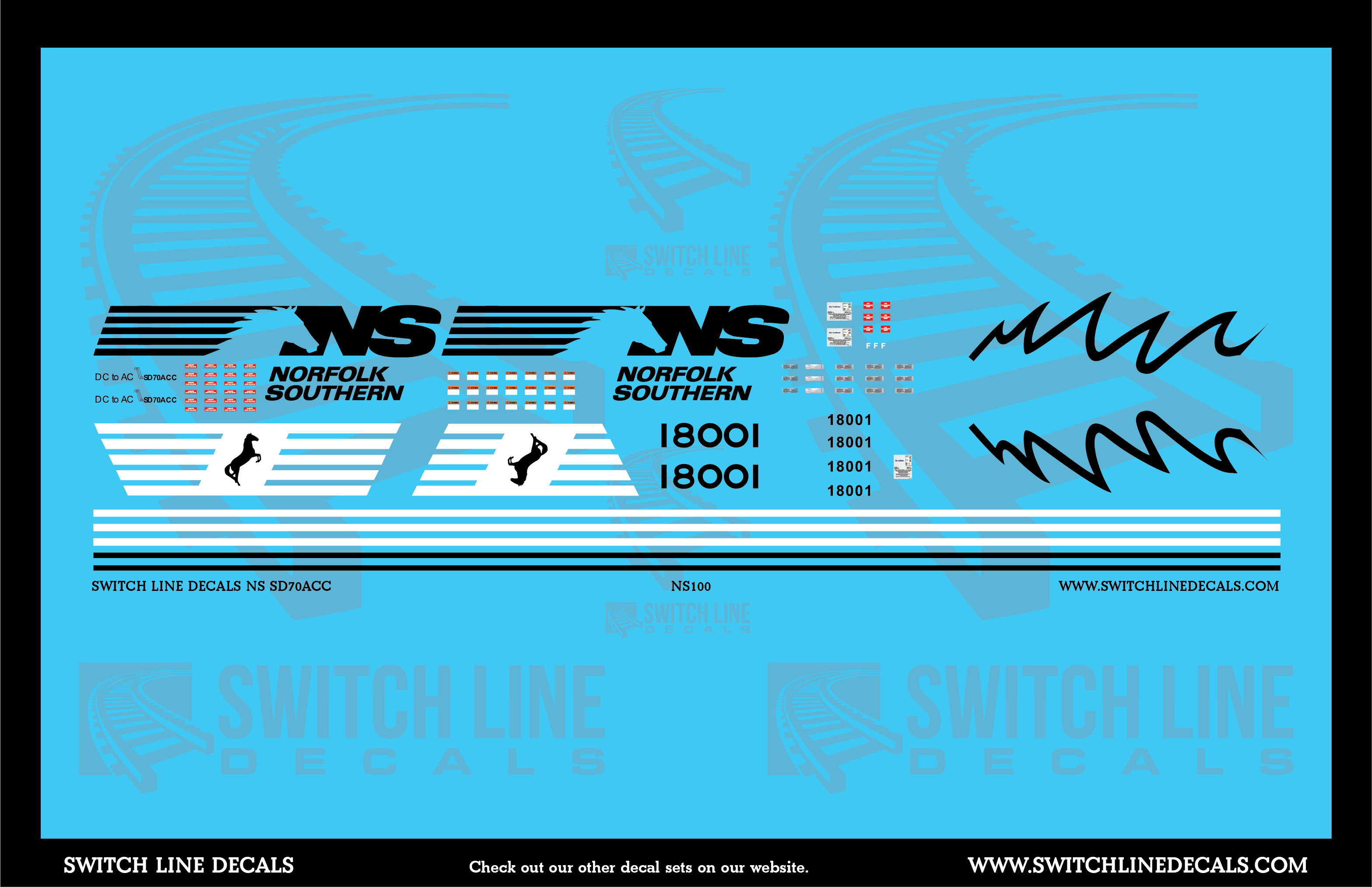 N Scale Norfolk Southern SD70ACC 1800 & 1801 Locomotive Decal Set ...