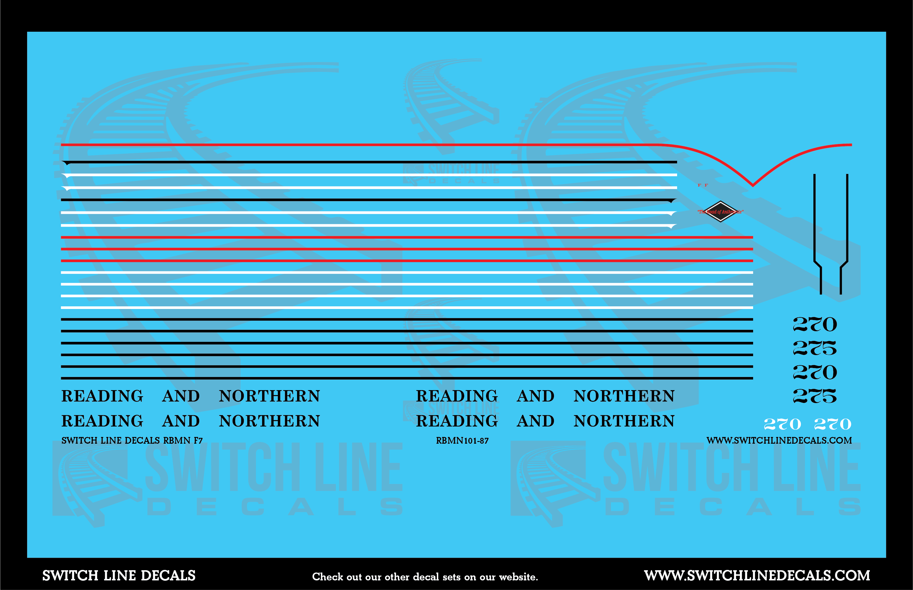 HO Scale Reading Blue Mountain & Northern F7 Locomotive Decal Set ...