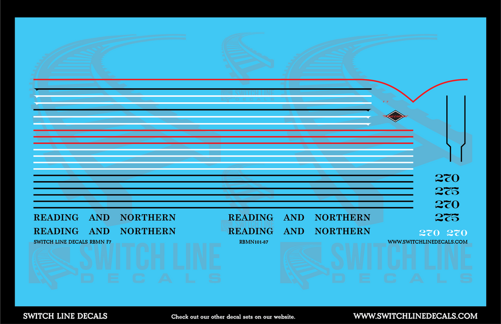 HO Scale Reading Blue Mountain & Northern F7 Locomotive Decal Set ...